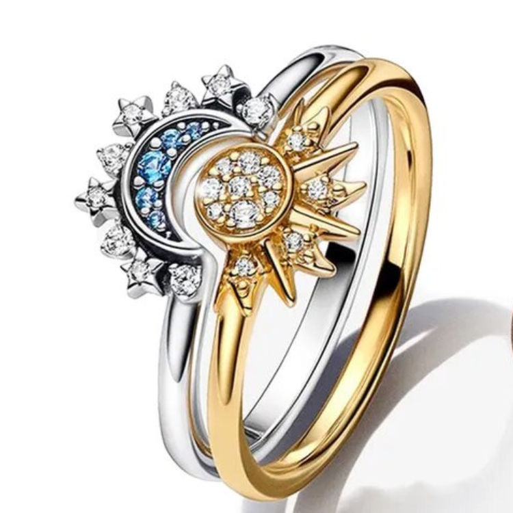 Sun & Moon Ring Set – Gold and Silver Tone – Hudson Grace